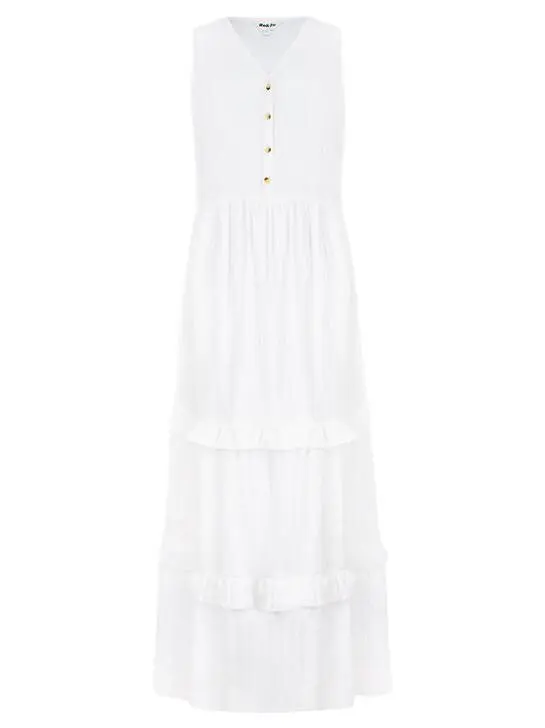 RO&ZO V-neck Tiered-hem Cotton Maxi Dress - White