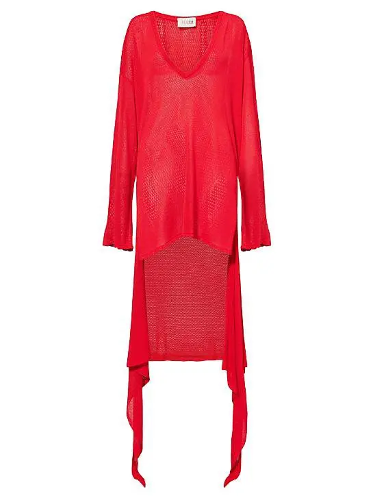 Attico Asymmetric V-neck Knitted Mini Dress - Red