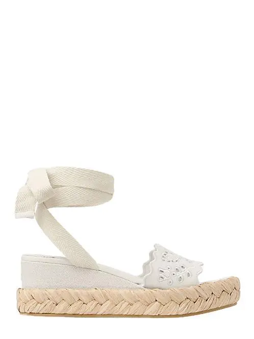 JIMMY CHOO Leather And Canvas Wedge Sandals - Latte/natural