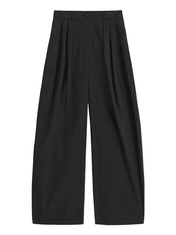 Cos Pleated Wide-leg Pima Cotton Trousers - Black