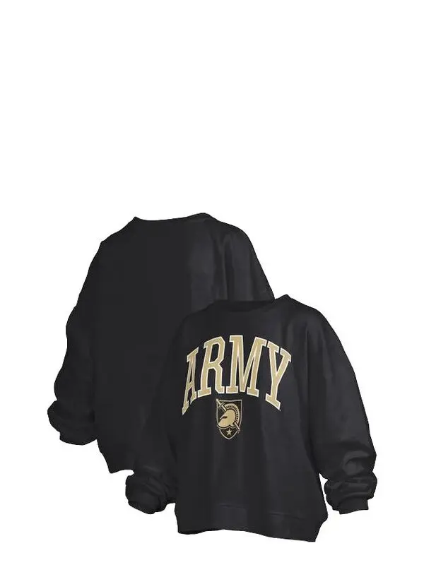 PRESSBOX Army Knights Janise Arch Over Logo Waist Length Oversized Pullover Sweatshirt - Black