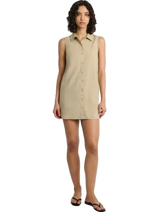 Onia Air Linen Sleeveless Shirt Dress - Jute