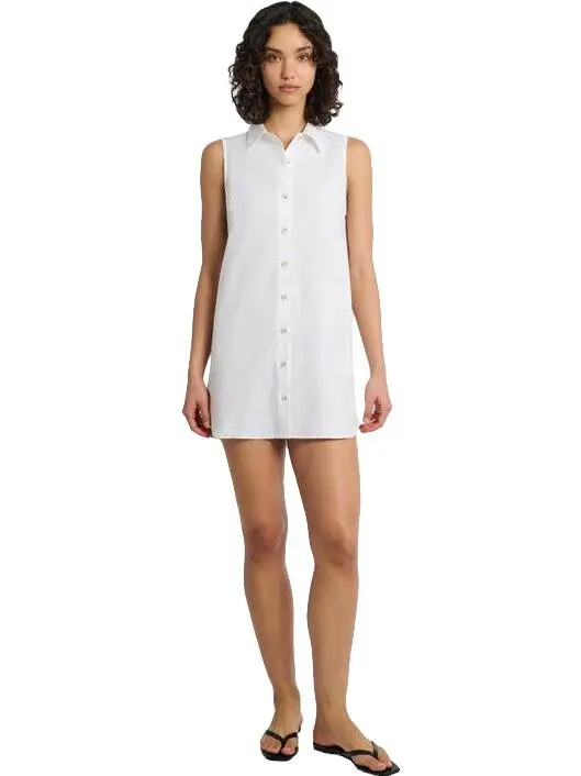 Onia Air Linen Sleeveless Shirt Dress - White