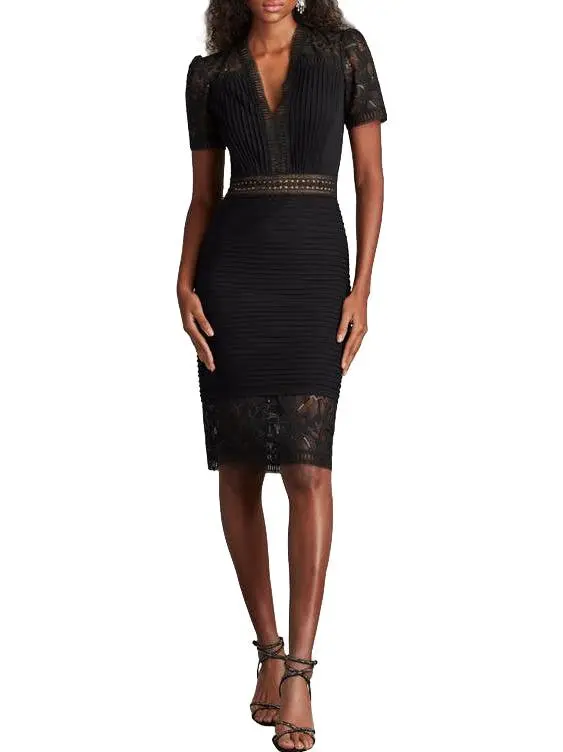 Tadashi Shoji Pintuck Lace Inset Cocktail Dress - Black