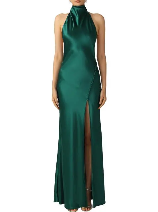 SAU LEE Penelope Satin Gown - Emerald