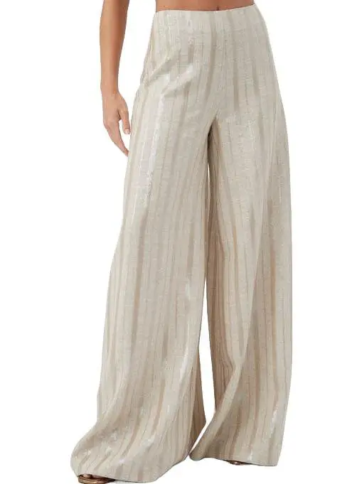 Trina Turk Striped Linen Blend Wide Leg Pants - Biarritz Beige