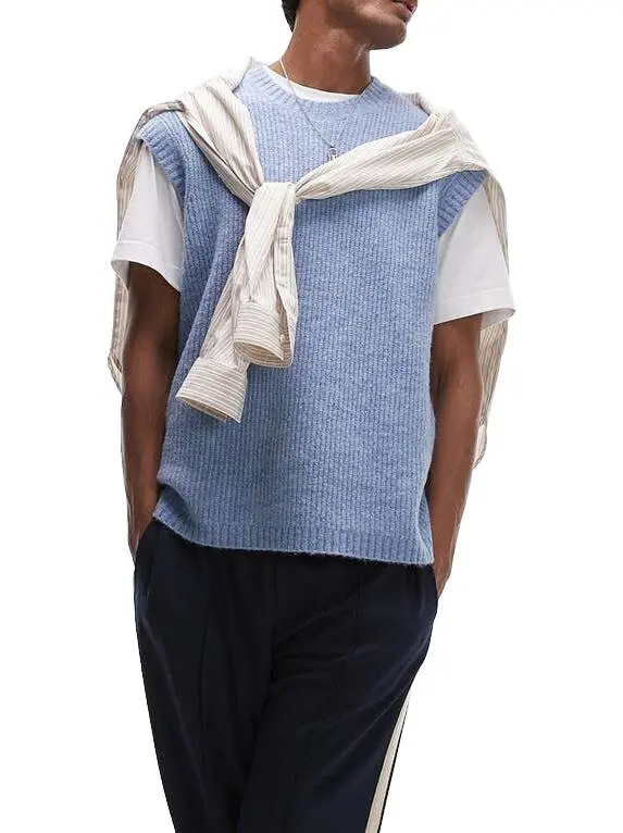Topman Relaxed Fit Sweater Vest - Light Blue