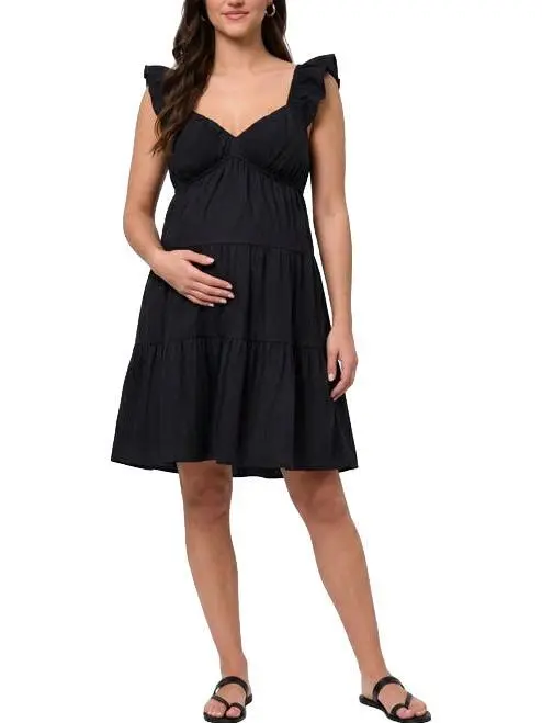Motherhood Maternity V-neck Flutter Sleeve Tiered Mini Dress - Black