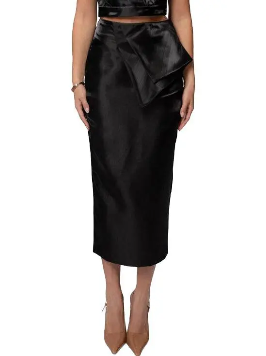 JLUXLABEL Reception Ruffle Satin Midi Skirt - Black