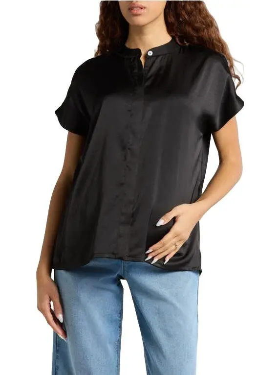 MARION Satin Maternity Nursing Shell Top - Black