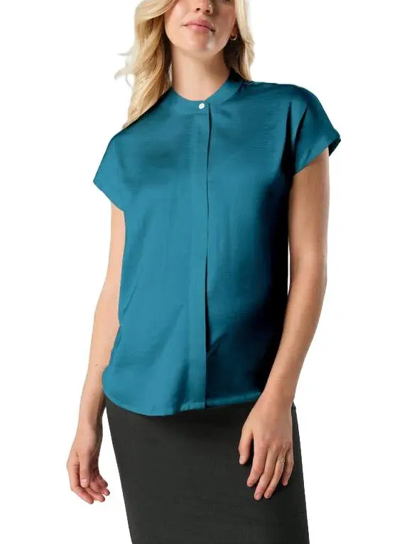 MARION Satin Maternity Nursing Shell Top - Peacock