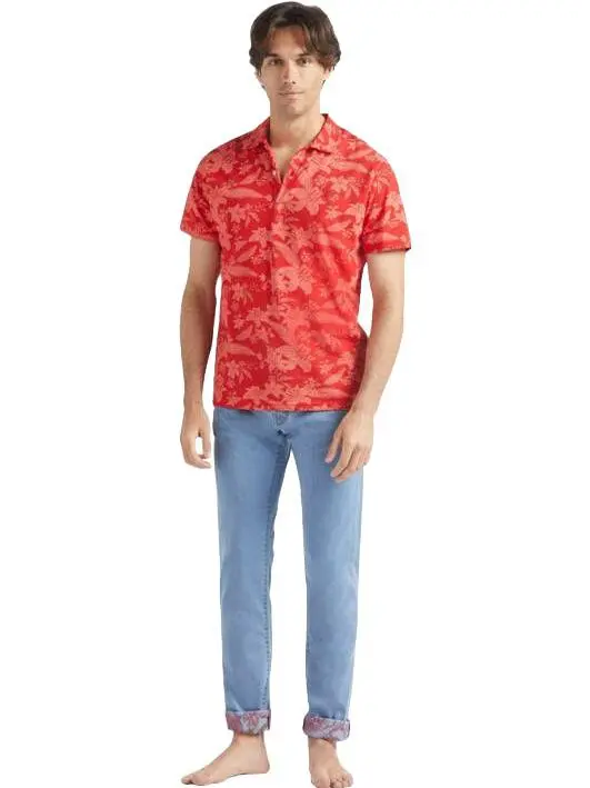 Vilebrequin Printed Lightening Flower Cotton Polo - Coquelicot