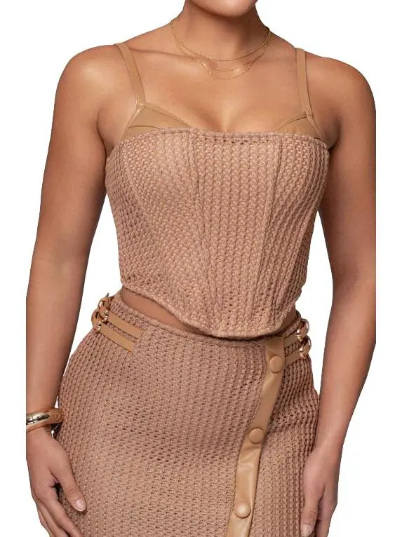 JLUXLABEL Harley Textured Faux Leather Corset Top - Beige