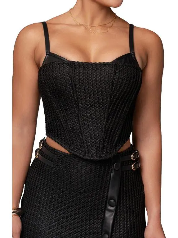 JLUXLABEL Harley Textured Faux Leather Corset Top - Black