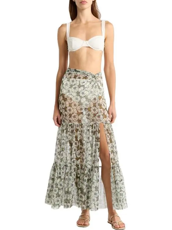 HUTCH Sheer Maxi Cover-up Skirt - Black Poppies