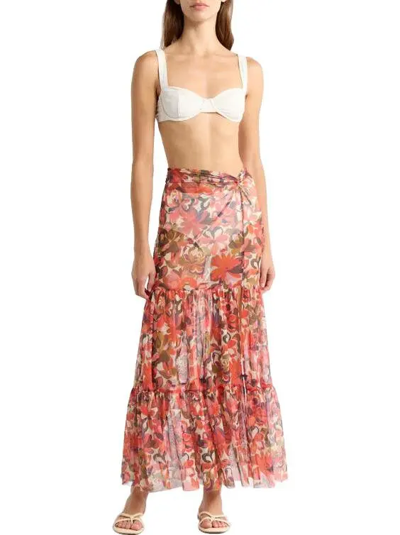 HUTCH Sheer Maxi Cover-up Skirt - Coral Tropical