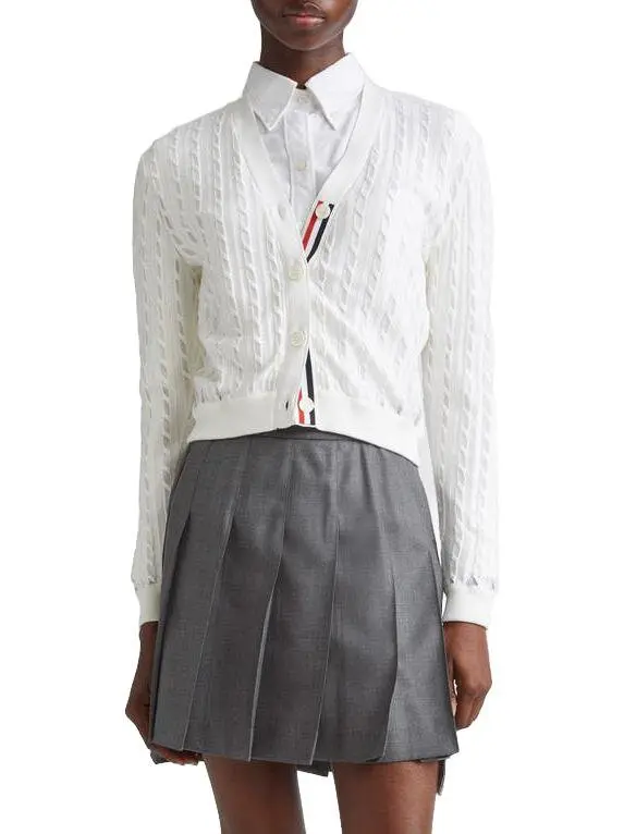 Thom Browne Semisheer Baby Cable Knit Cardigan - White