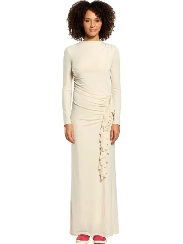 DASKA Jacquard Maxi Dress With Side Frill - Ivory