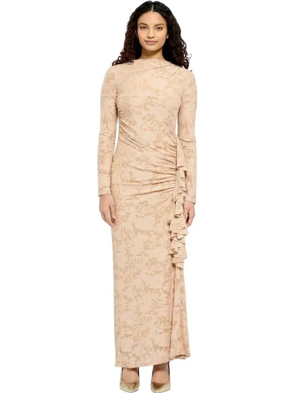 DASKA Jacquard Maxi Dress With Side Frill - Stone