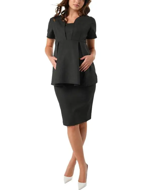MARION Knee Length Maternity Pencil Skirt - Charcoal Grey