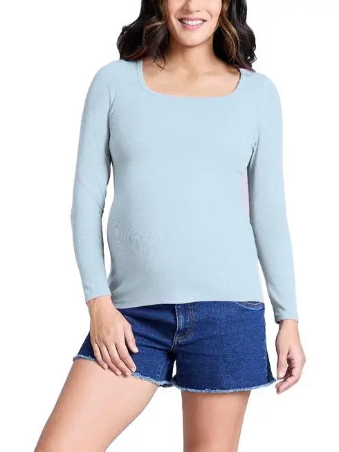 Motherhood Maternity Square Neck Rib Knit Long Sleeve Tee - Cashmere Blue
