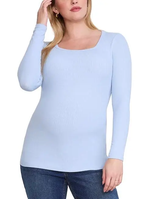 Motherhood Maternity Square Neck Rib Knit Long Sleeve Tee - Cashmere Blue