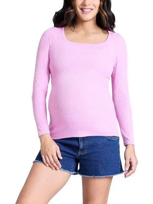 Motherhood Maternity Square Neck Rib Knit Long Sleeve Tee - Cyclamen