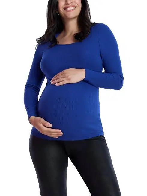 Motherhood Maternity Square Neck Rib Knit Long Sleeve Tee - Sodalite Blue