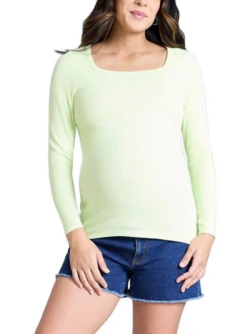 Motherhood Maternity Square Neck Rib Knit Long Sleeve Tee - Soft Lime