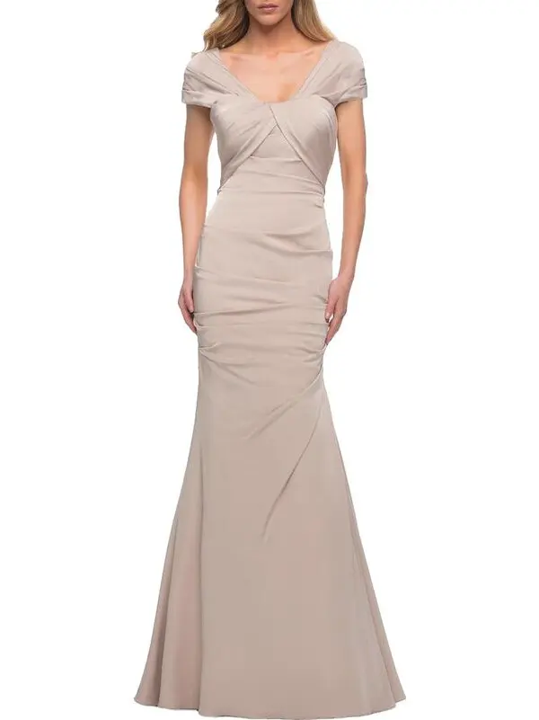 LABOMME Ruched Mermaid Satin Gown - Nude