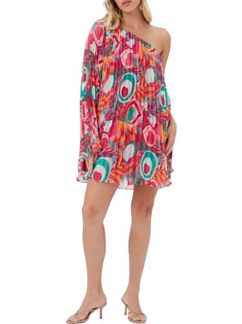 Trina Turk One-shoulder Pleated Narbonne Mini Dress - Multi