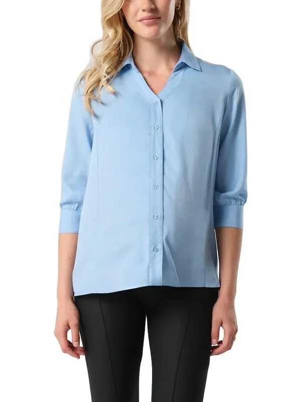 MARION No-gap 3/4 Sleeve Maternity & Nursing Button-down Shirt - Pale Blue