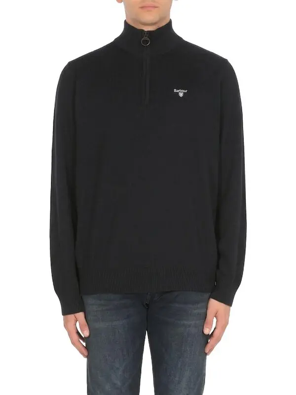 Barbour Cotton Quarter-zip Sweater With Embroidered Logo - Blue