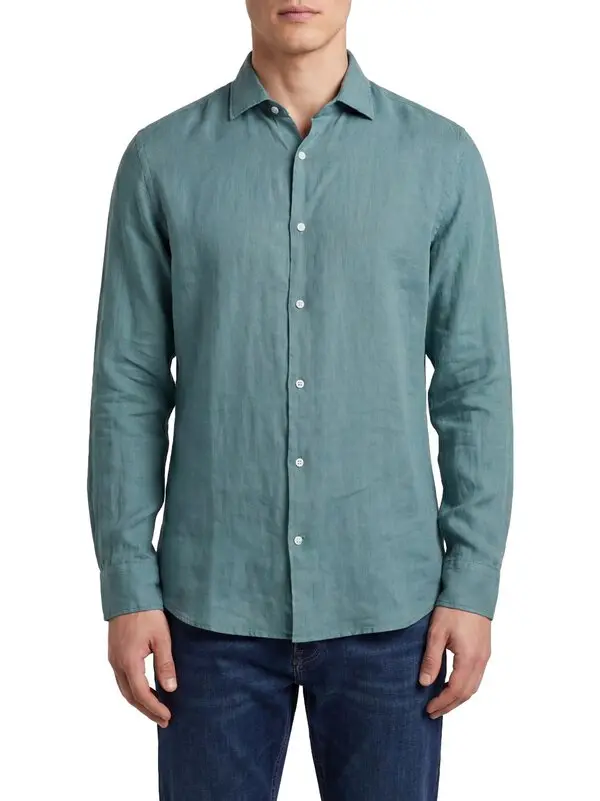 BROOKSFIELD Slim Fit Casual Shirt In Pure Linen With French Collar - Peacock