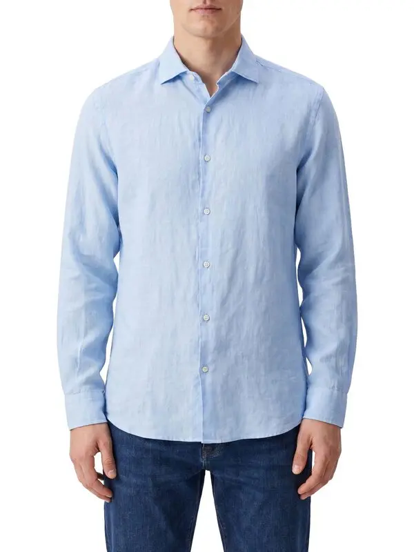 BROOKSFIELD Slim Fit Casual Shirt In Pure Linen With French Collar - Sky