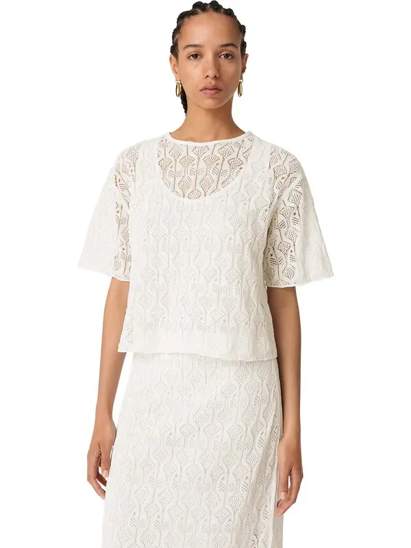 BOTTEGA  VENETA Cotton And Silk Fish Lace Top - Chalk