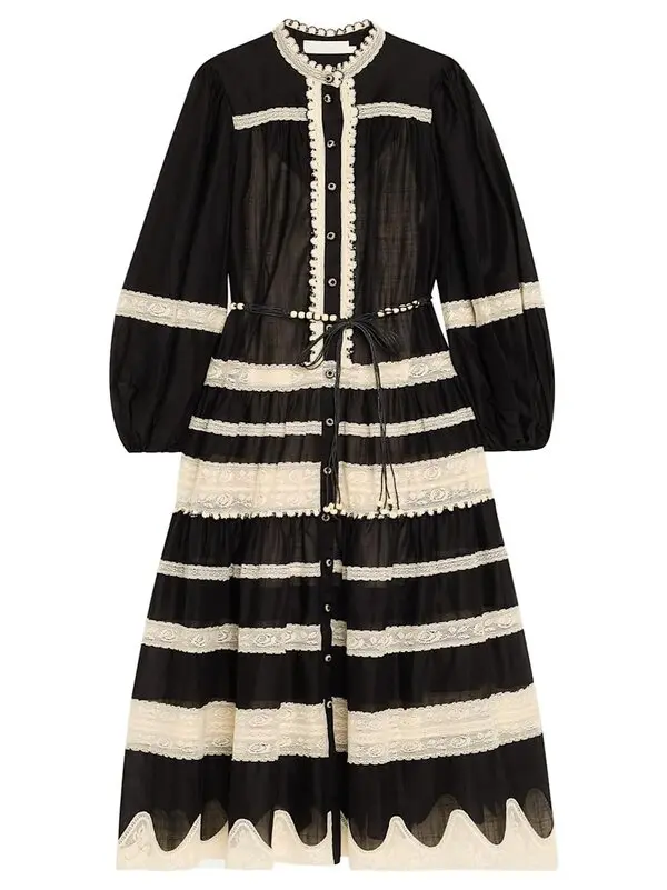 Zimmermann Rhiannon Lace Billow Dress - Black Cream