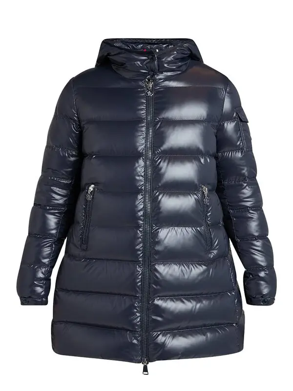 Moncler Courcelles Long Hooded Down Puffer Coat - Navy