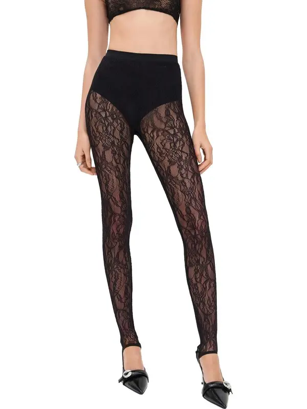 Wardrobe.NYC Lace Stirrup Leggings - Black