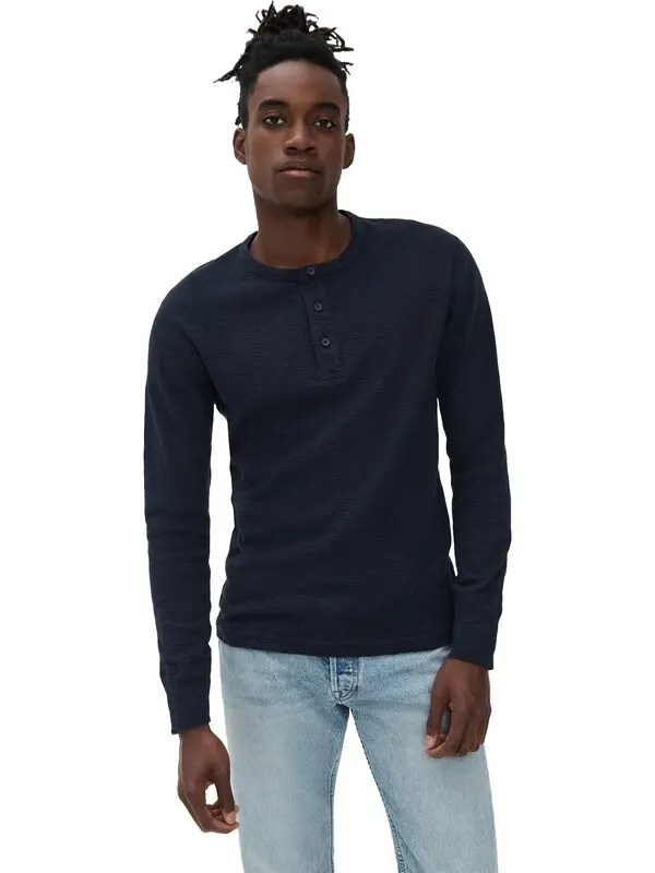 Reigning Champ 1x1 Slub Slim Henley - Navy