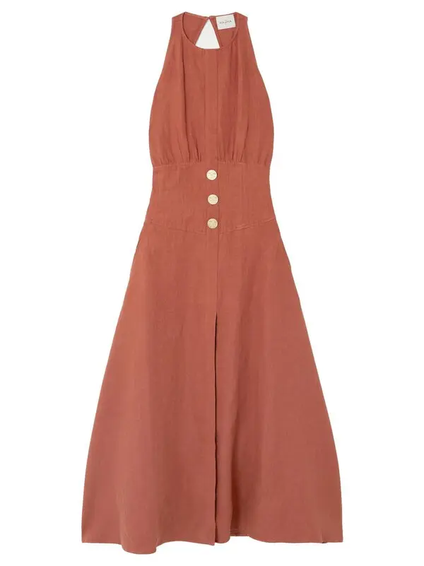 Le Kasha Jesmah Open-back Embellished Linen Midi Dress - Red