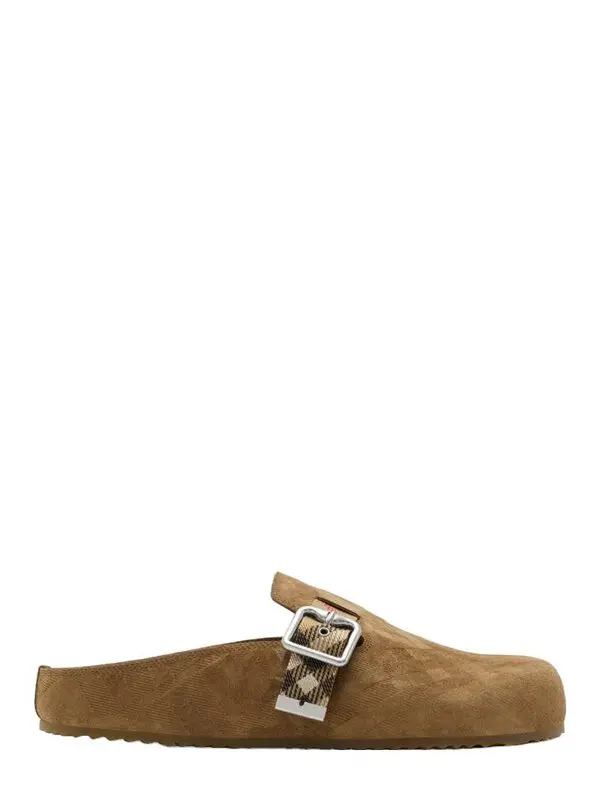 Burberry Suede Check Pattern Clogs - Jute Beige