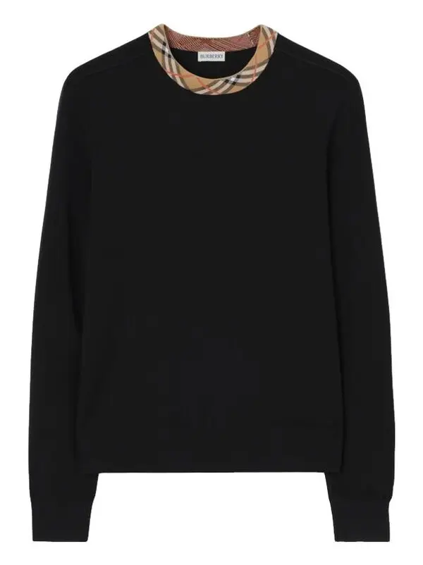 Burberry Check Trim Wool Sweater - Black