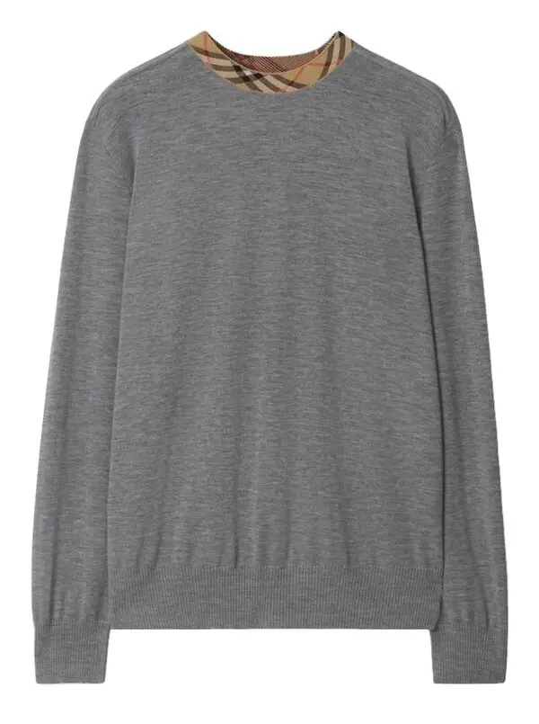 Burberry Check Trim Wool Sweater - Grey