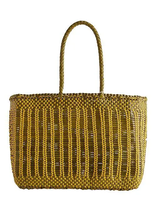 Dragon Diffusion Bali Basket Leather Tote Bag - Bamboo Green / Yellow