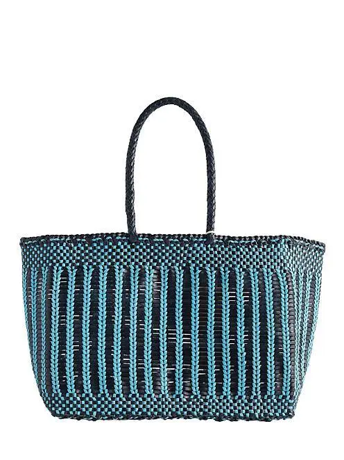 Dragon Diffusion Bali Basket Leather Tote Bag - Marine / Ice Blue