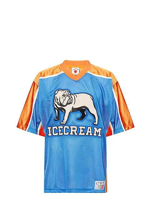ICECREAM Bulldog Logo-embroidery Football Jersey Top - Blue