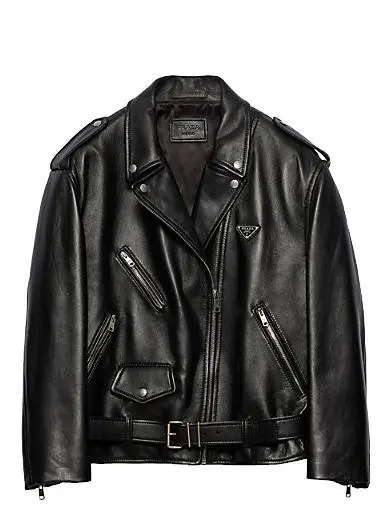 Prada Logo-plaque Leather Biker Jacket - Black