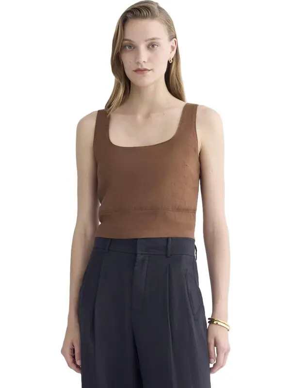Everlane Square Neck Stretch Linen Tank Top - Cedarwood