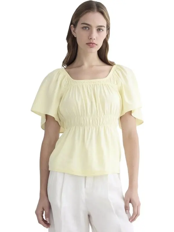 Everlane Flutter-sleeve Stretch Linen Top - Light Yellow